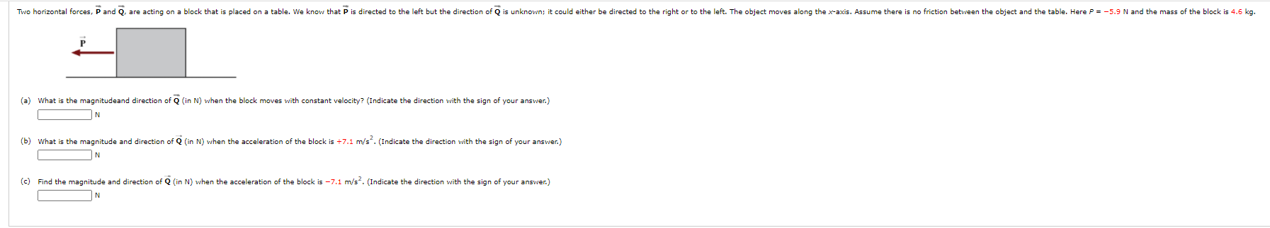 Solved Two horizontal forces, P and Q, are acting on a block | Chegg.com