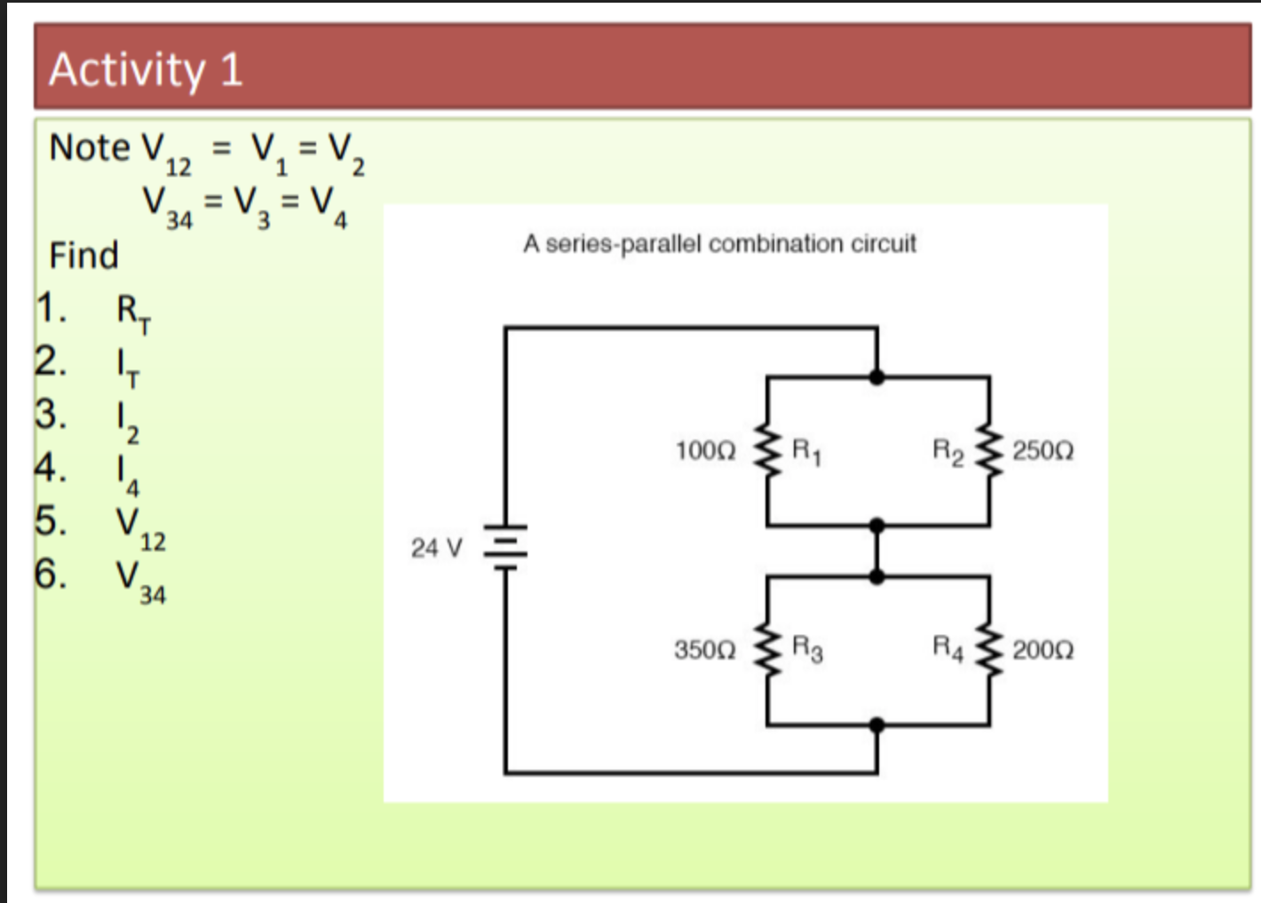 Solved A series-parallel combination circuit Activity 1 Note | Chegg.com