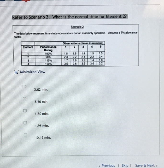 Solved Refer to Scenario 2. What is the normal time for | Chegg.com