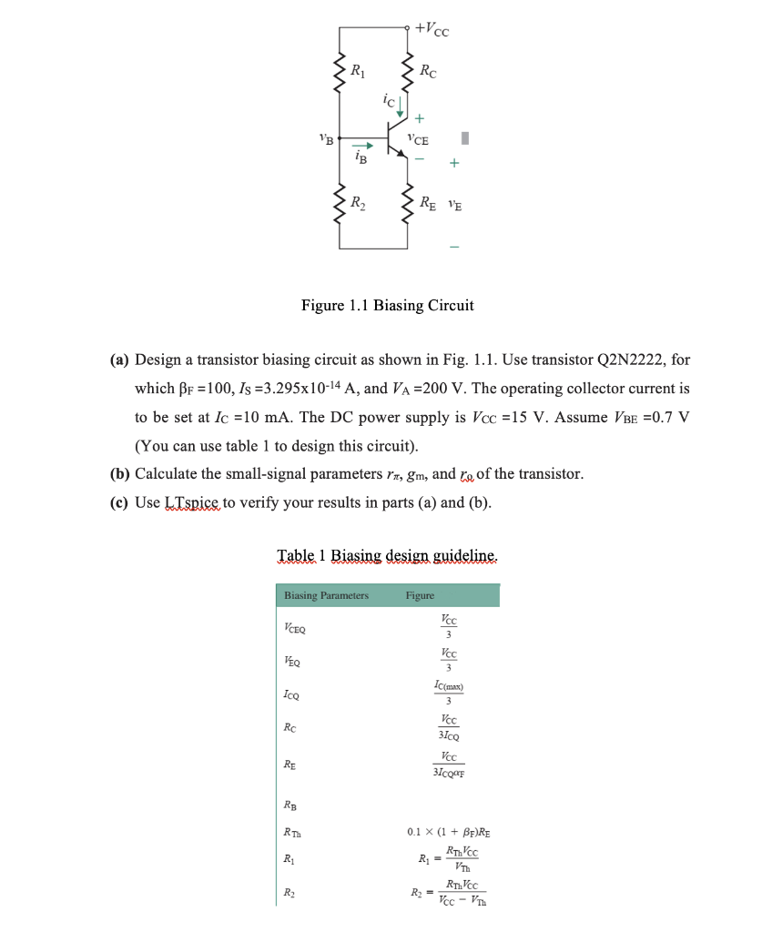 Solved +Vcc R • Rc + VB VCE 1 1B + R2 RE VE Figure 1.1 | Chegg.com