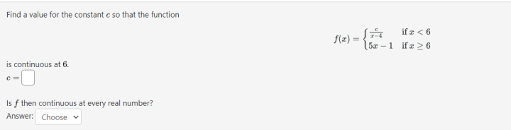 Solved Find a value for the constant c so that the function | Chegg.com