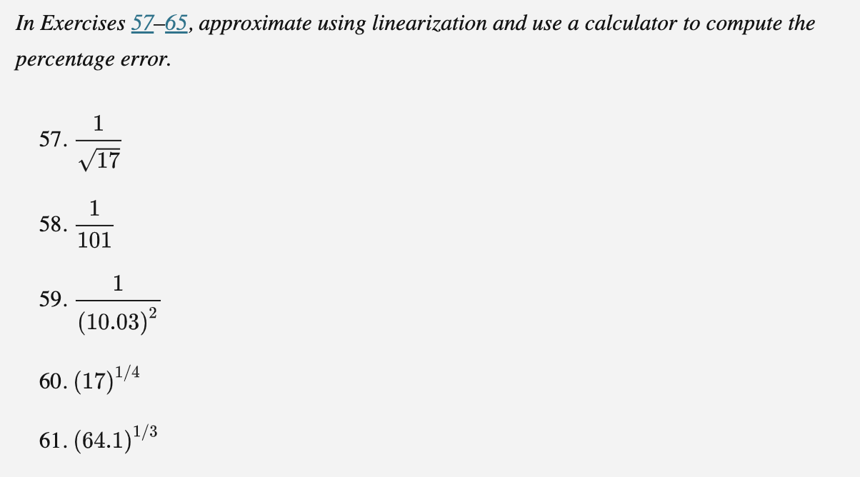 Solved In Exercises 57 65 Approximate Using Linearization 