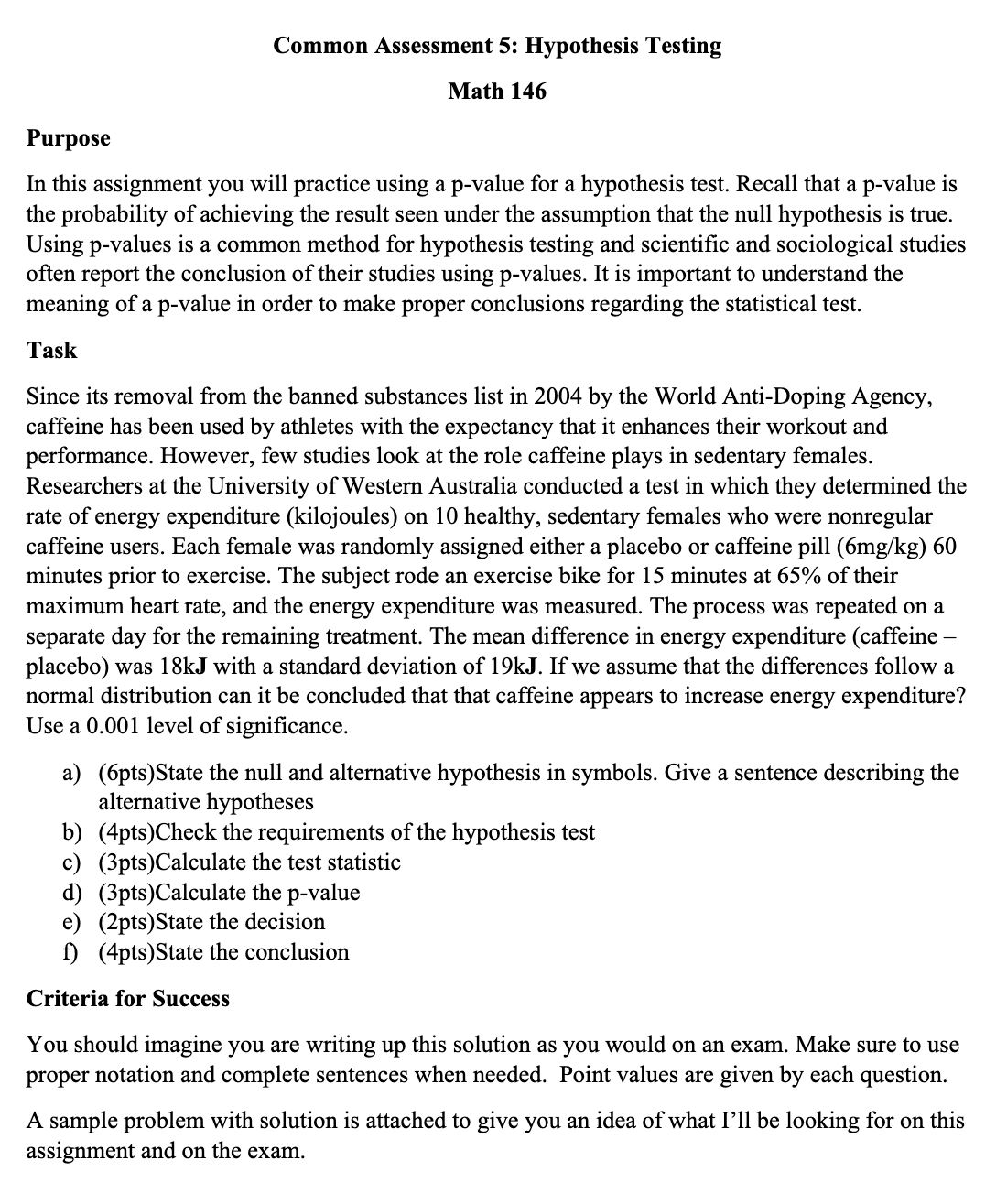 Solved Common Assessment 5: Hypothesis Testing Math 146 | Chegg.com
