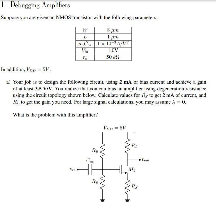 1 Debugging Amplifiers Suppose you are given an NMOS | Chegg.com