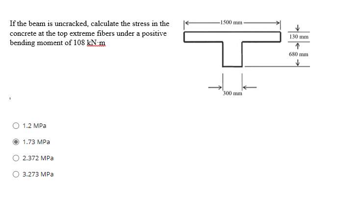 Solved 1. Determine the stress in the concrete at the top | Chegg.com