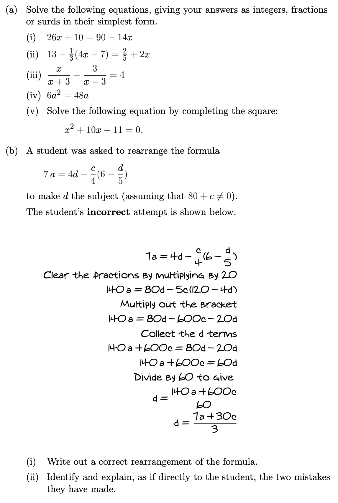 (a) Solve the following equations, giving your | Chegg.com