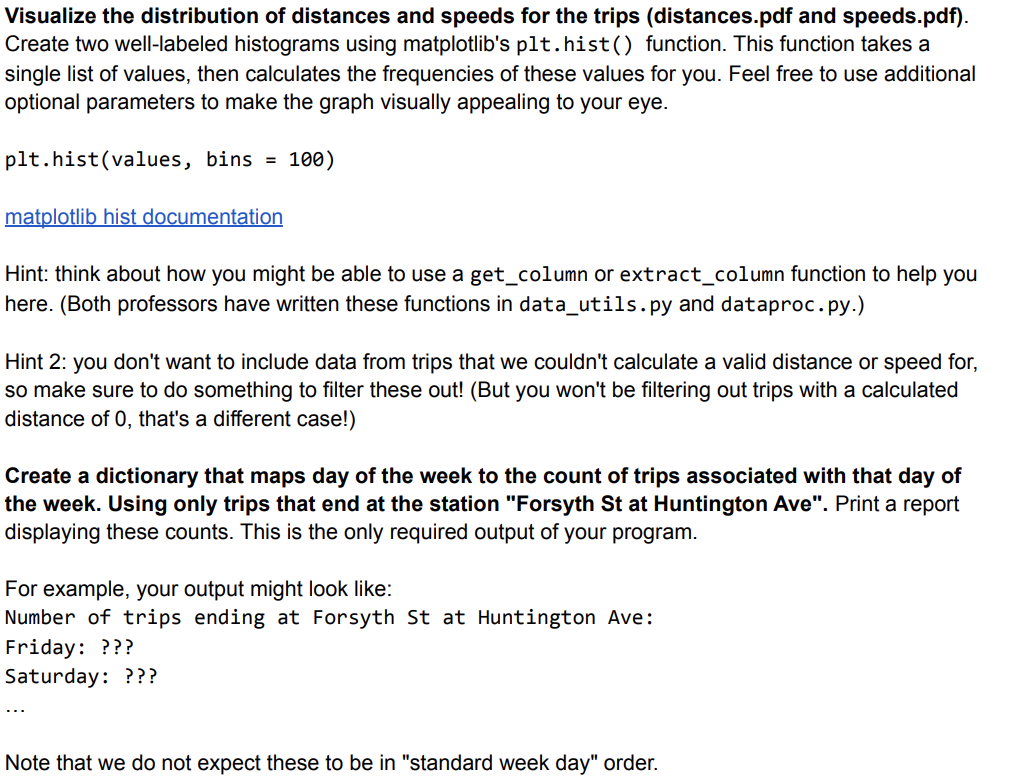 Visualize the distribution of distances and speeds | Chegg.com