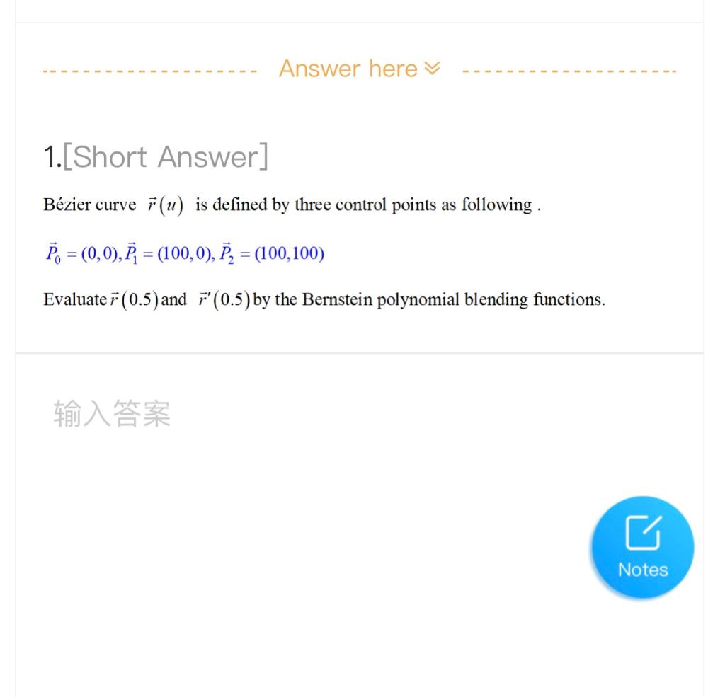 Solved Bézier curve r(u) is defined by three control points | Chegg.com