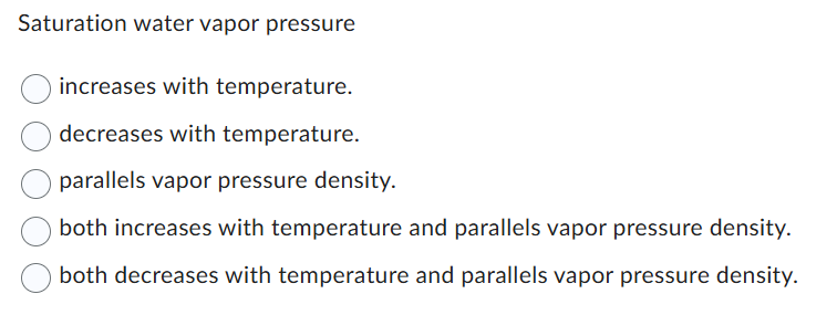 Solved Saturation water vapor pressureincreases with | Chegg.com