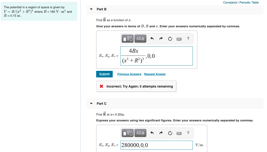 Solved Constants Periodic Table Part B The potential in a | Chegg.com