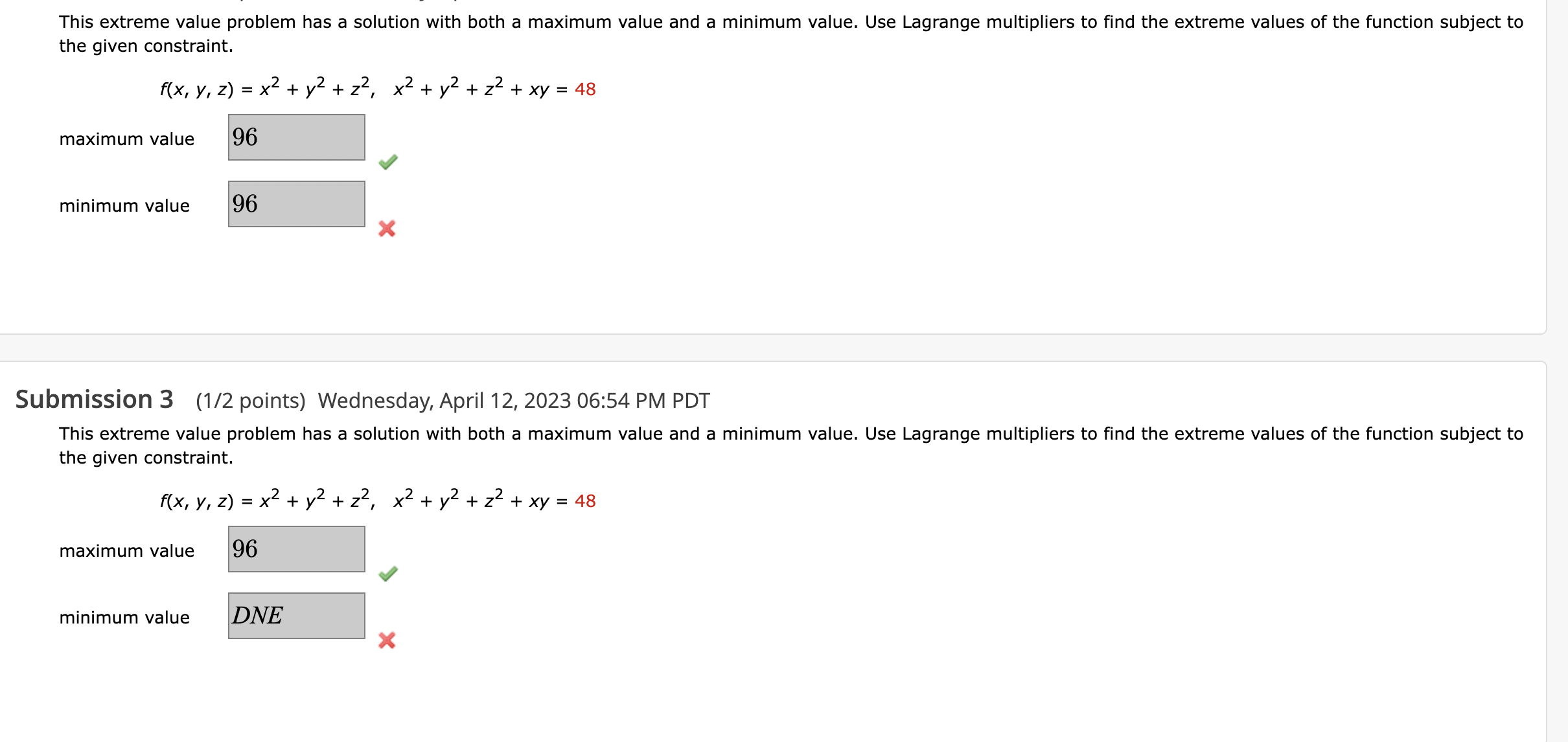 Solved This Extreme Value Problem Has A Solution With Both A Chegg