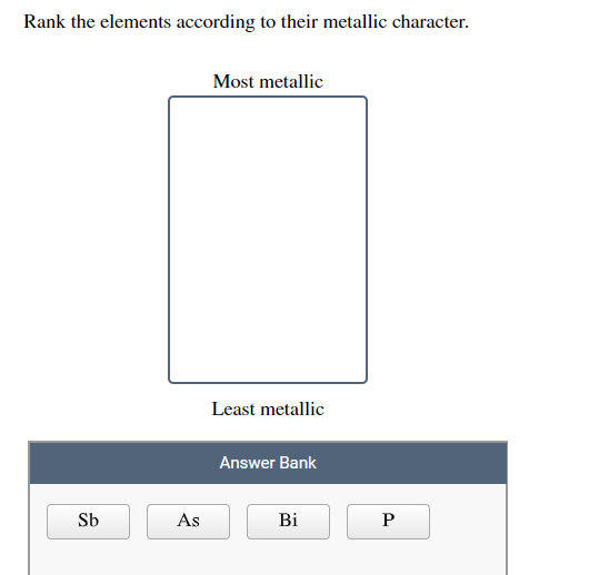 Solved Rank the elements according to their metallic | Chegg.com