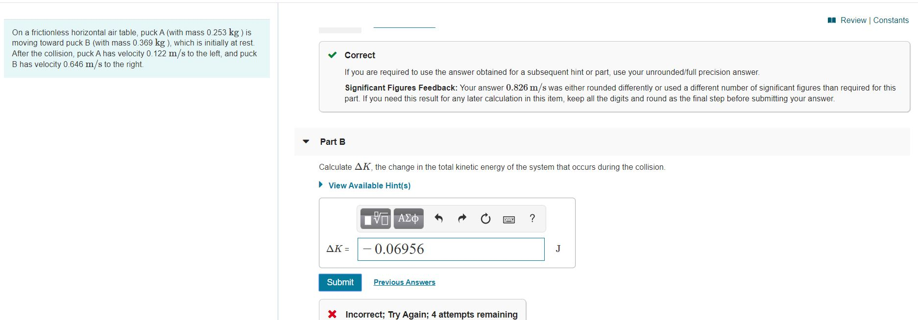 Solved Review | Constants On a frictionless horizontal air | Chegg.com