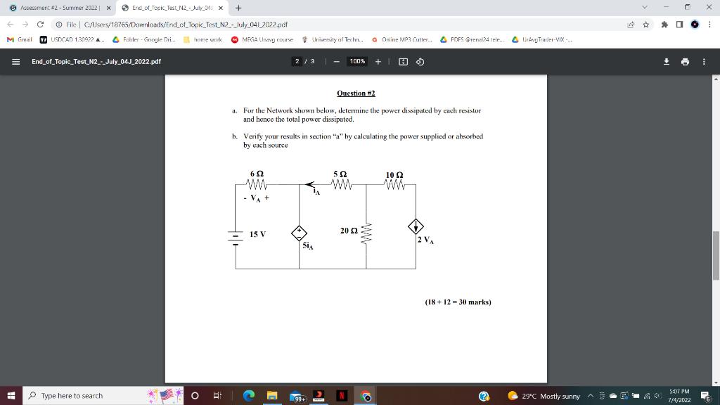 Solved 9 Assessment #2 - Summer 2022 | x End of Topic Test | Chegg.com
