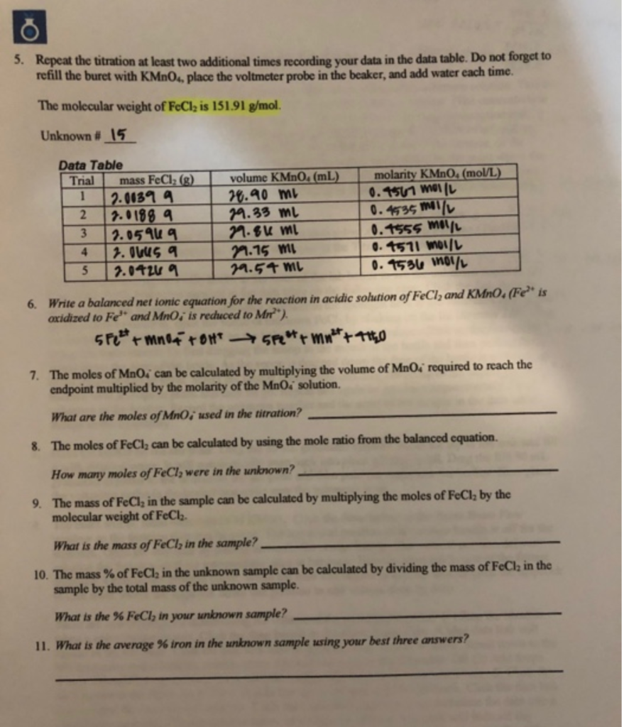 5. Repeat the titration at least two additional times | Chegg.com