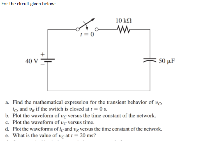 For the circuit given below:a. ﻿Find the mathematical | Chegg.com