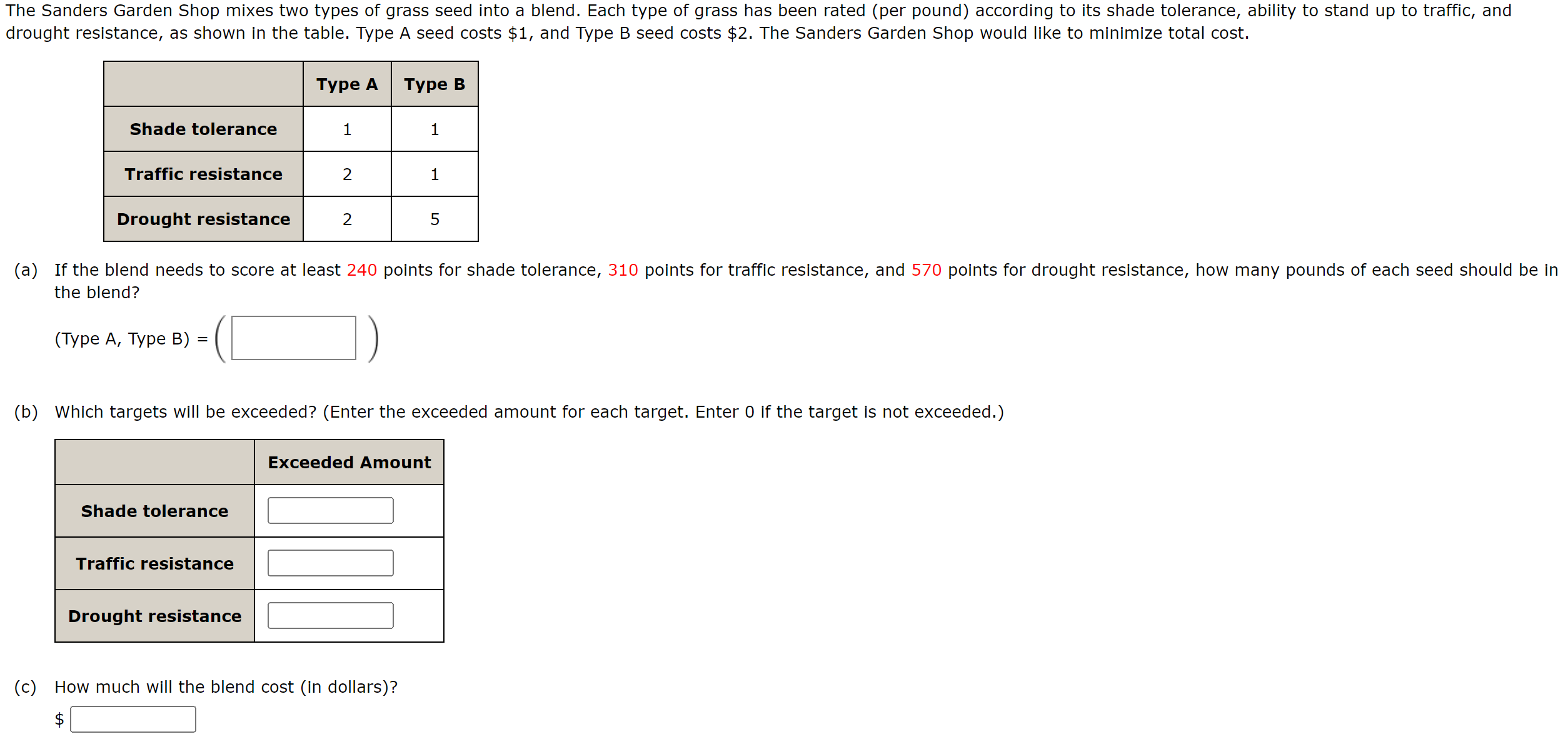 Solved the blend? (Type A, Type B) =( (b) Which targets | Chegg.com