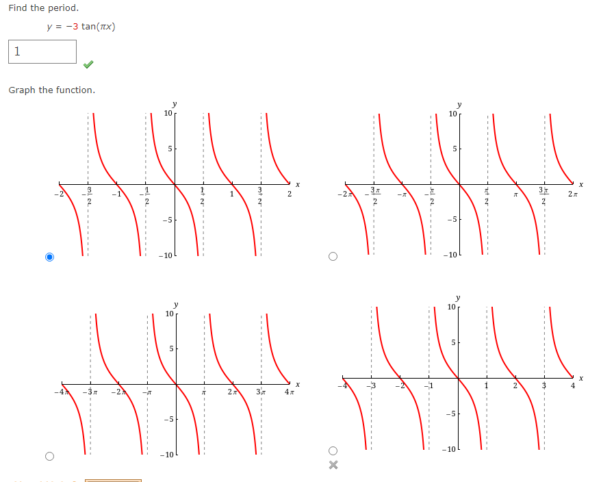 Solved Find the period. y=−3tan(πx) Graph the function. | Chegg.com