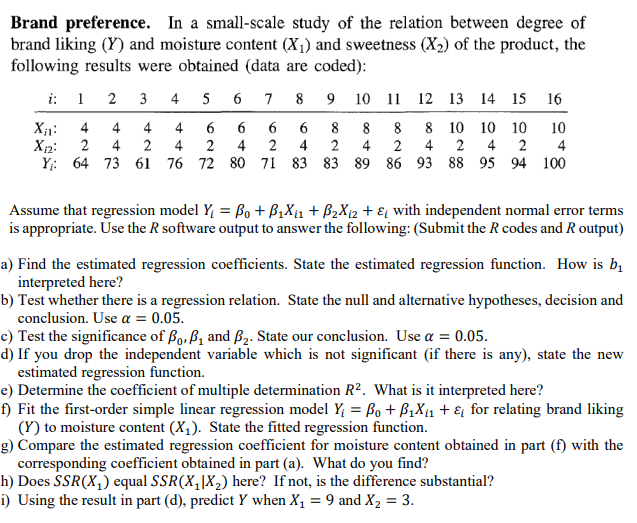 Solved Brand preference. In a small-scale study of the | Chegg.com