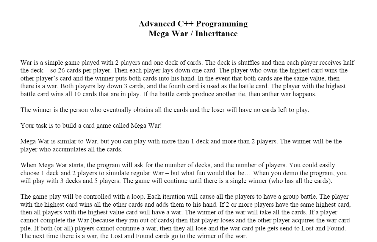 Advanced C++ Programming Mega War / Inheritance War | Chegg.com