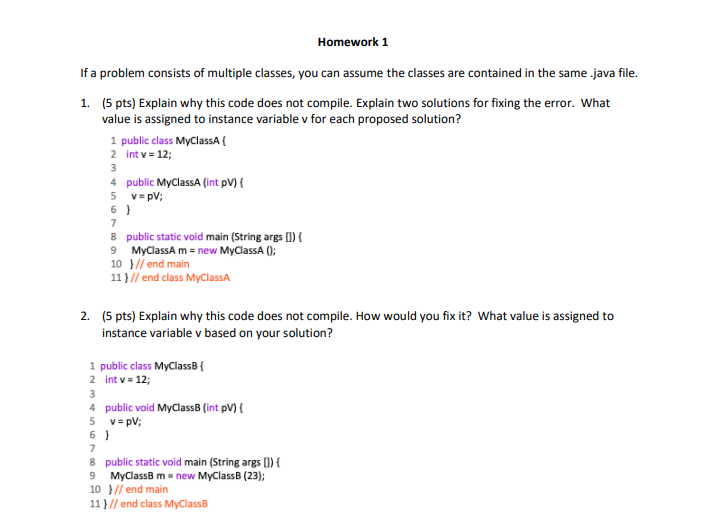 Solved Homework 1If a problem consists of multiple classes, | Chegg.com
