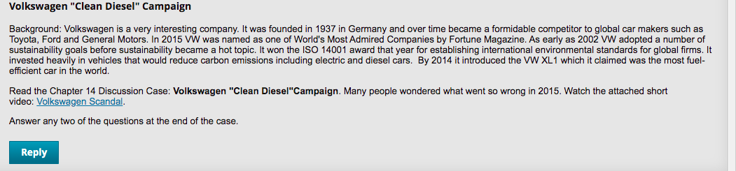 Solved Volkswagen "Clean Diesel" Campaign Background: | Chegg.com
