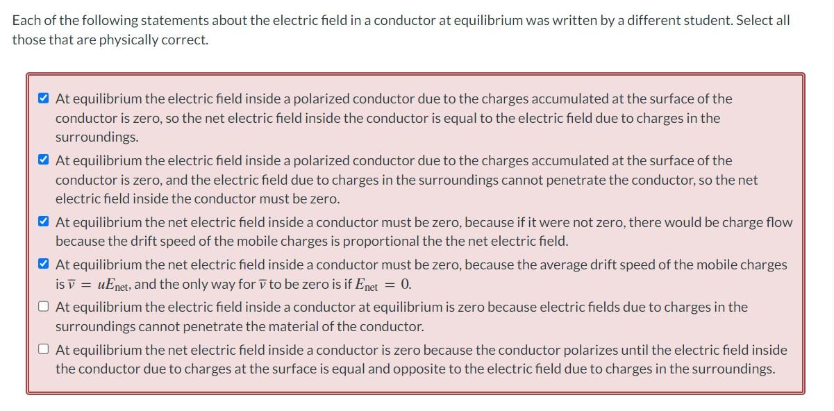 Solved Each of the following statements about the electric | Chegg.com
