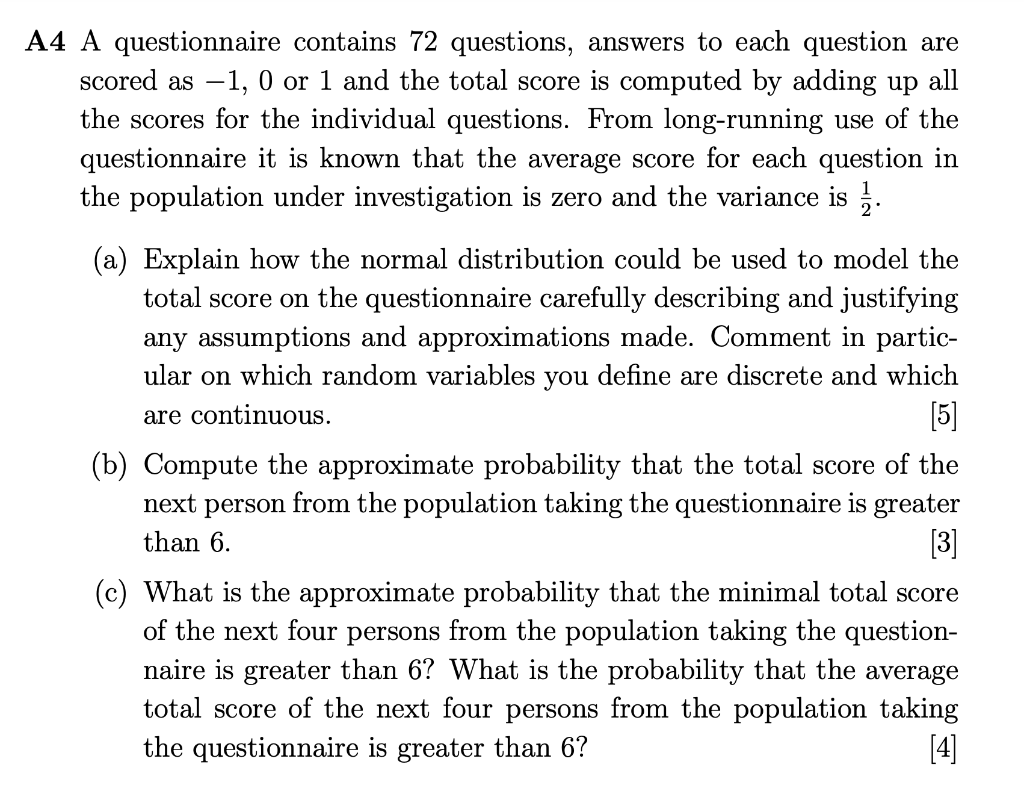 A4 A questionnaire contains 72 questions, answers to | Chegg.com