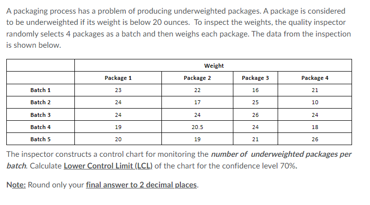 Solved A packaging process has a problem of producing | Chegg.com