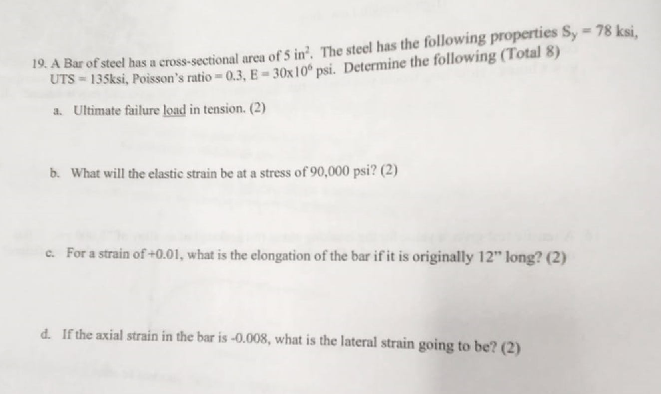 Solved 19. A Bar of steel has a cross-sectional area of | Chegg.com