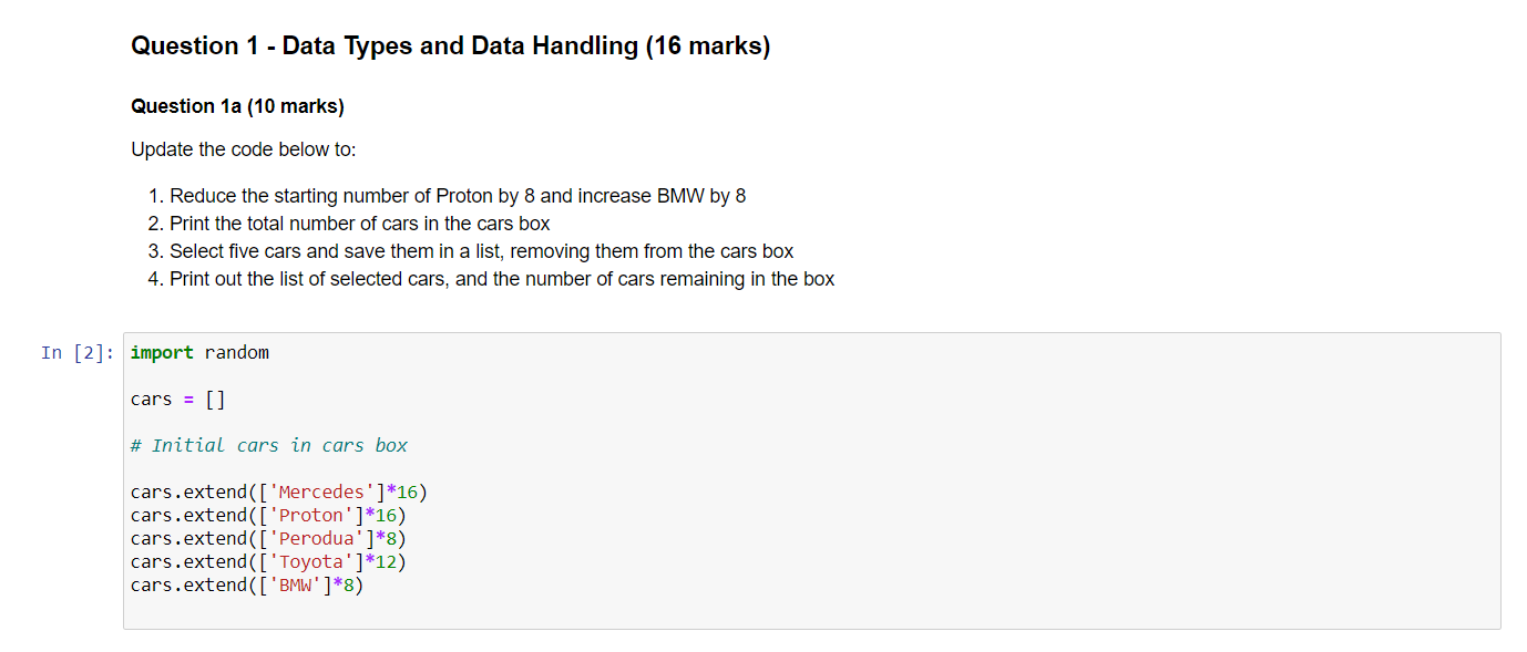 Solved Question 1 - Data Types and Data Handling (16 marks) | Chegg.com