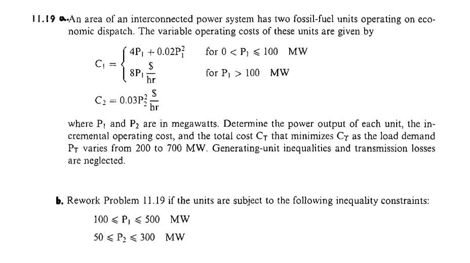 Solved I.19 a.An area of an interconnected power system has | Chegg.com