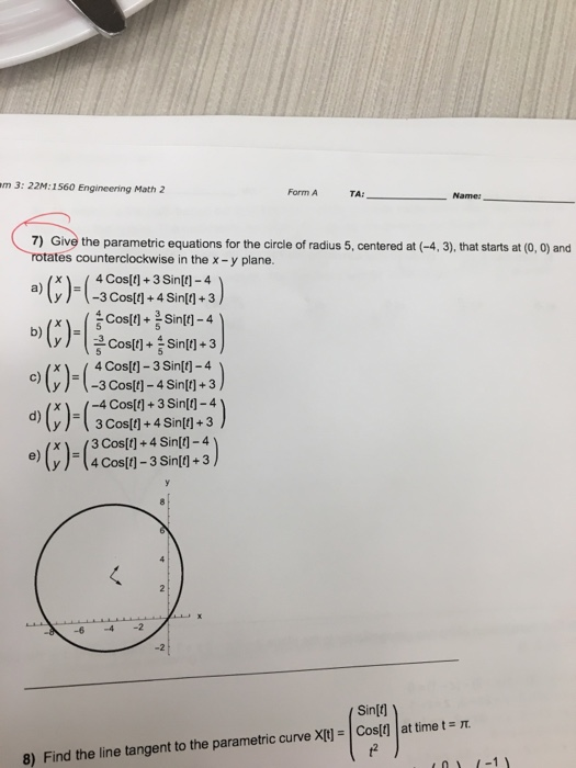 Solved m 3: 22M: 1560 Engineering Math 2 Form ATA: Name 7) | Chegg.com