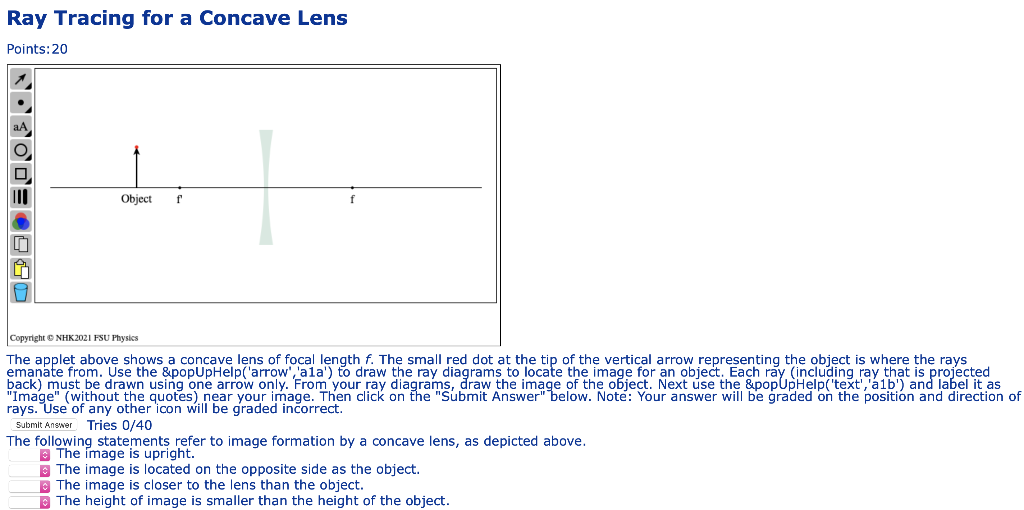Solved Ray Tracing for a Concave Lens Points:20 NISODE 900 | Chegg.com
