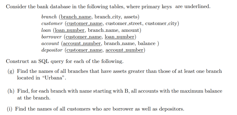 Solved Consider the bank database in the following tables, | Chegg.com