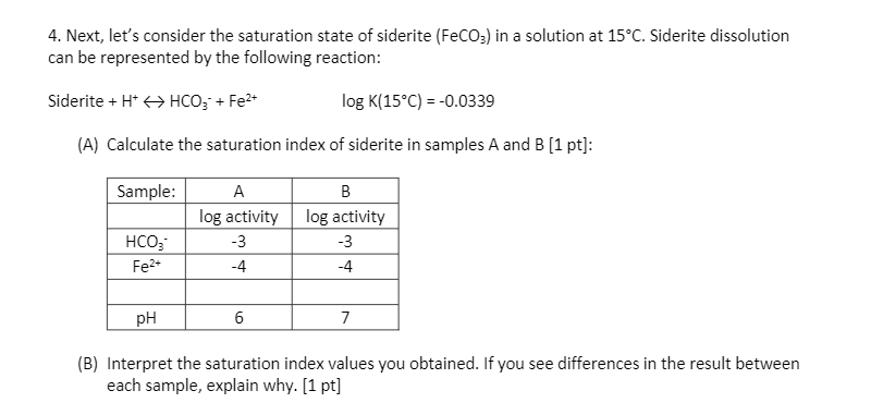 Solved 4. Next, let's consider the saturation state of | Chegg.com