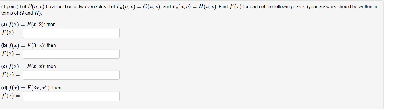 Solved (1 point) Let F(u,v) be a function of two variables. | Chegg.com