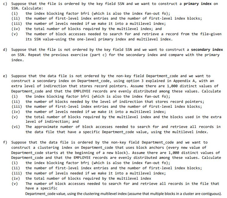 Solved DATABASE SYSTEMS - INDEXING JUST ANSWER (A, B) Please | Chegg.com