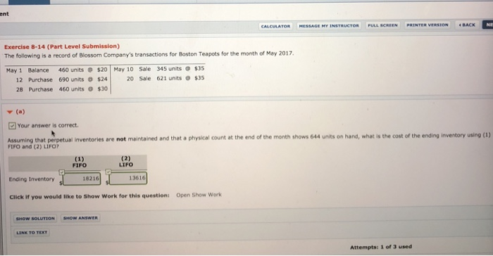 Solved ent BACK Exercise 8-14 (Part Level Submission) The | Chegg.com