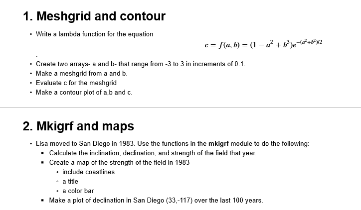 Solved 1. Meshgrid and contour Write a lambda function for | Chegg.com