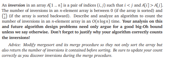 Solved An inversion in an array A[1 .. n) is a pair of | Chegg.com