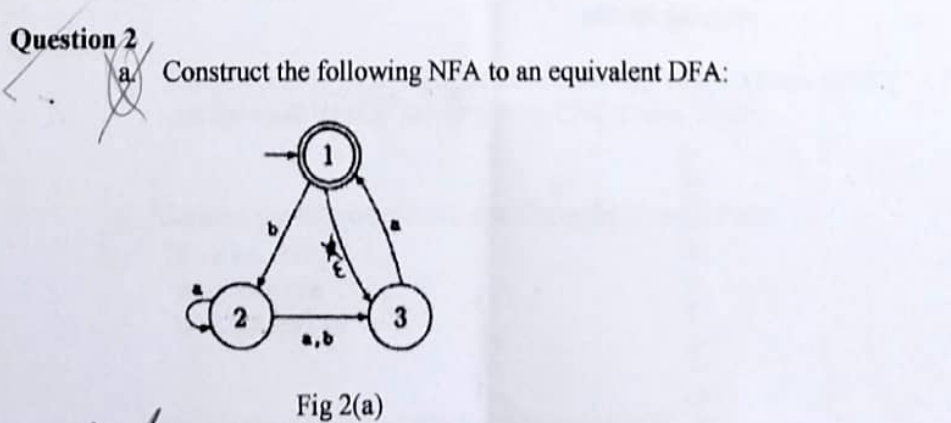 Solved Question 2 a. Construct the following NFA to an | Chegg.com