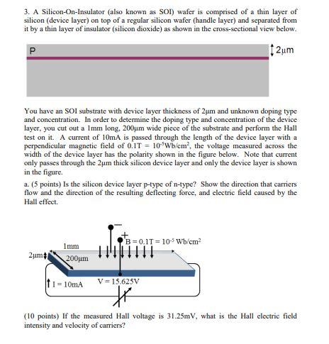 Solved 3. A Silicon-On-Insulator (also known as Son) wafer | Chegg.com