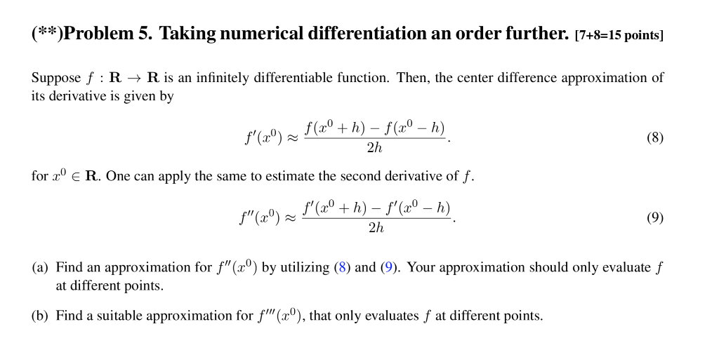 Solved (**)Problem 5. Taking numerical differentiation an | Chegg.com