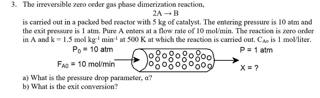 Solved he irreversible zero order gas phase dimerization | Chegg.com