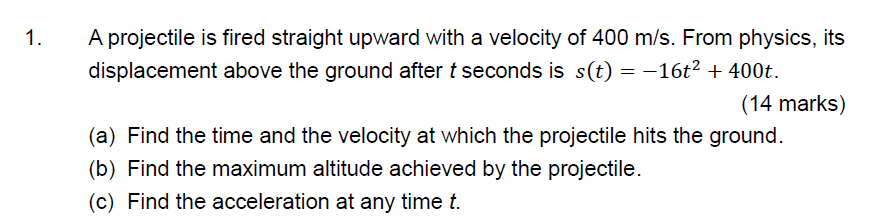 Solved A projectile is fired straight upward with a velocity | Chegg.com