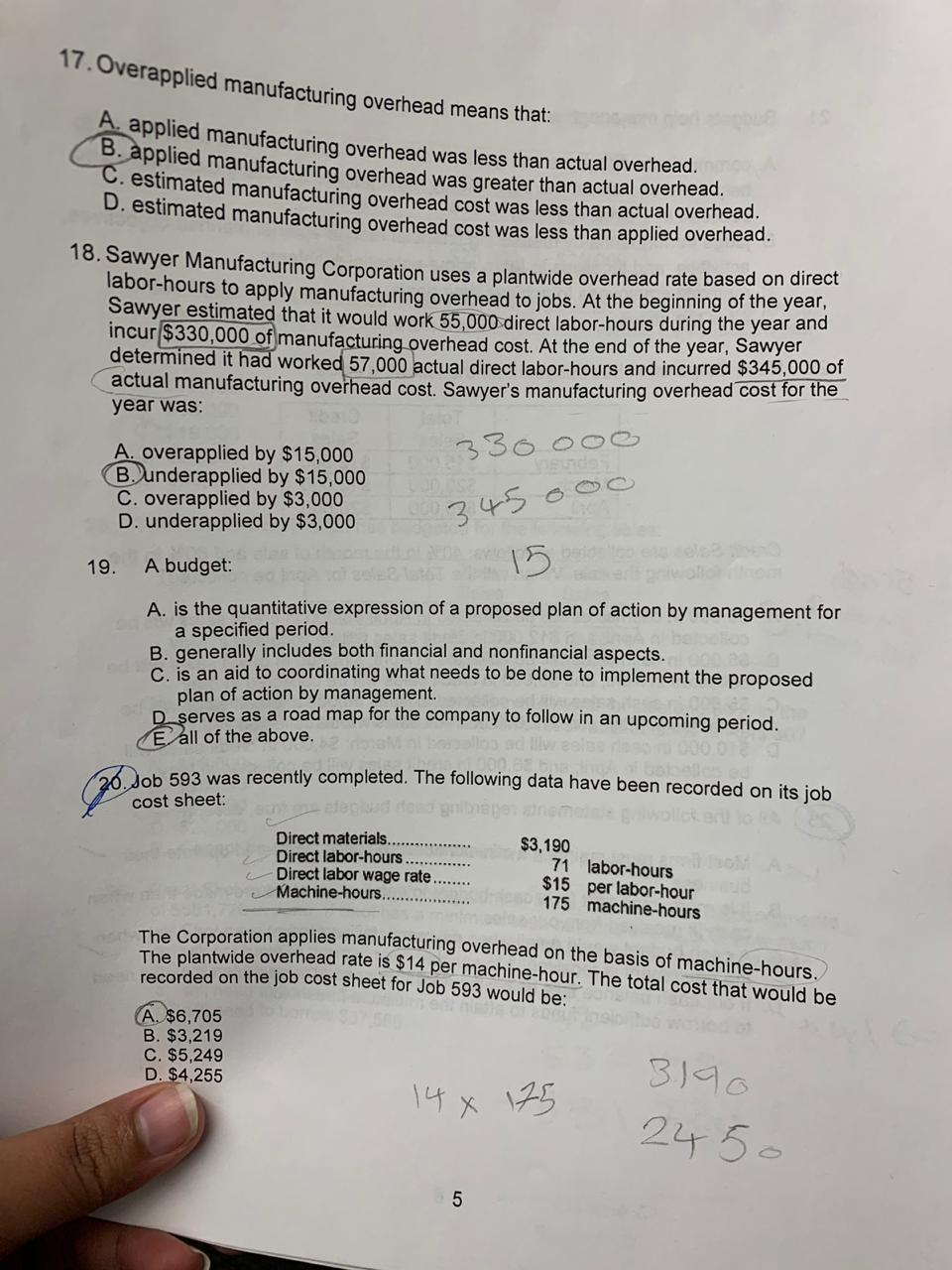 Solved 17. Overapplied manufacturing overhead means that: A, | Chegg.com