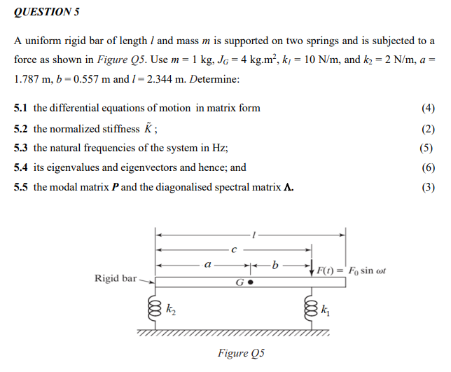 Solved A uniform rigid bar of length l and mass m is | Chegg.com
