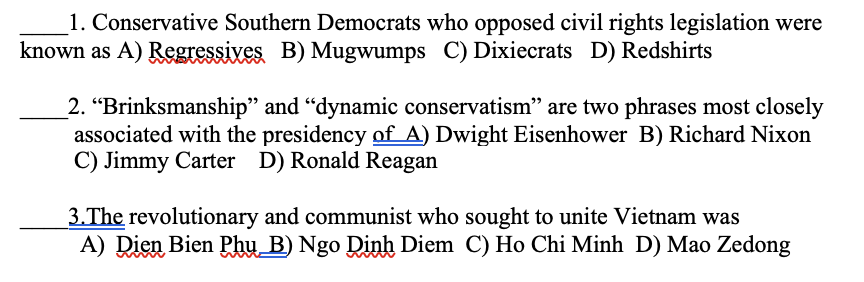 Solved 1. Conservative Southern Democrats who opposed civil | Chegg.com
