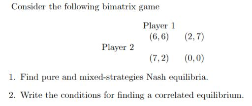 Solved Consider the following bimatrix game Player 1 (6,6) | Chegg.com